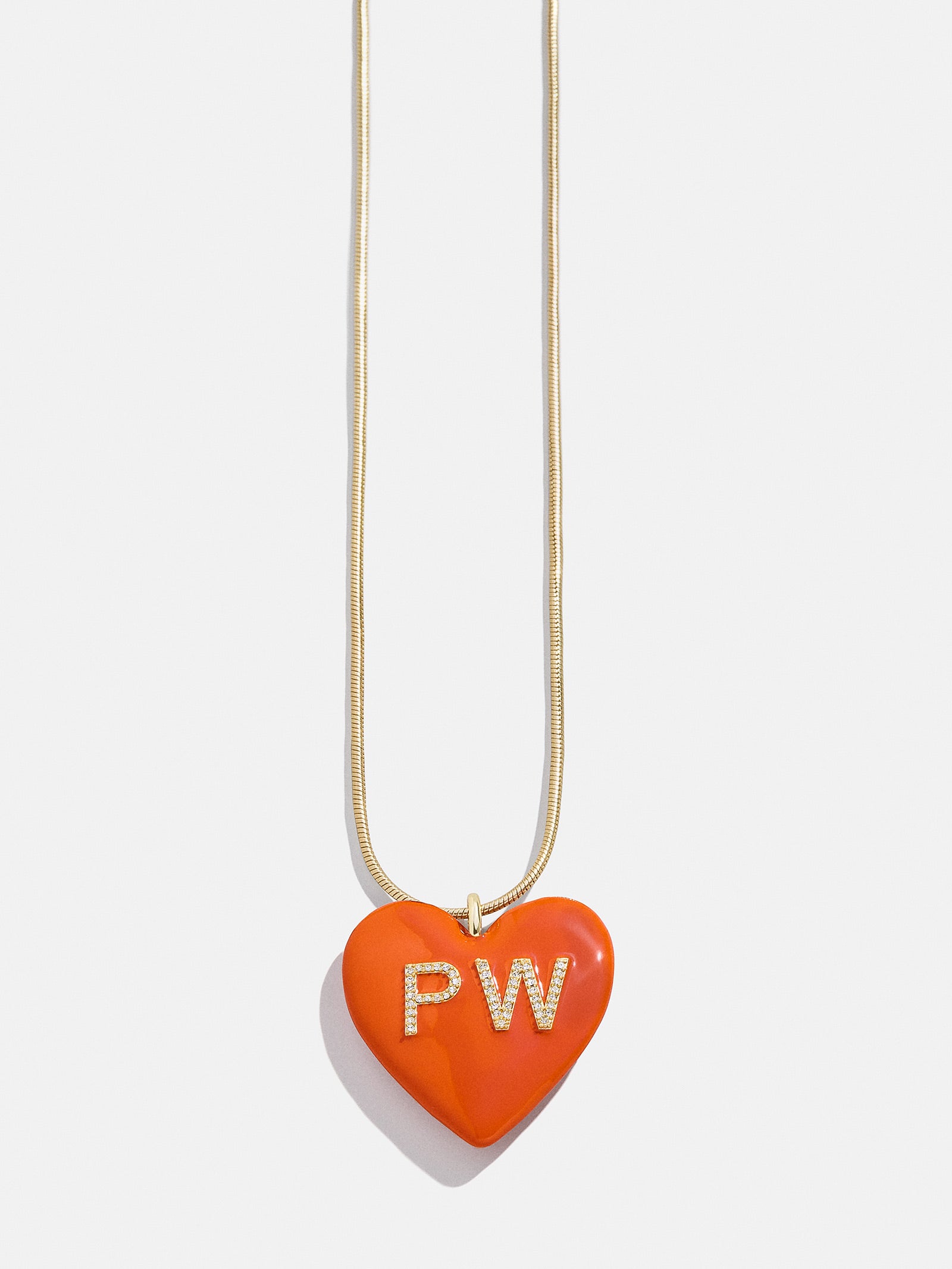 Custom Initial Enamel Heart Pendant Necklace Orange Heart Initial