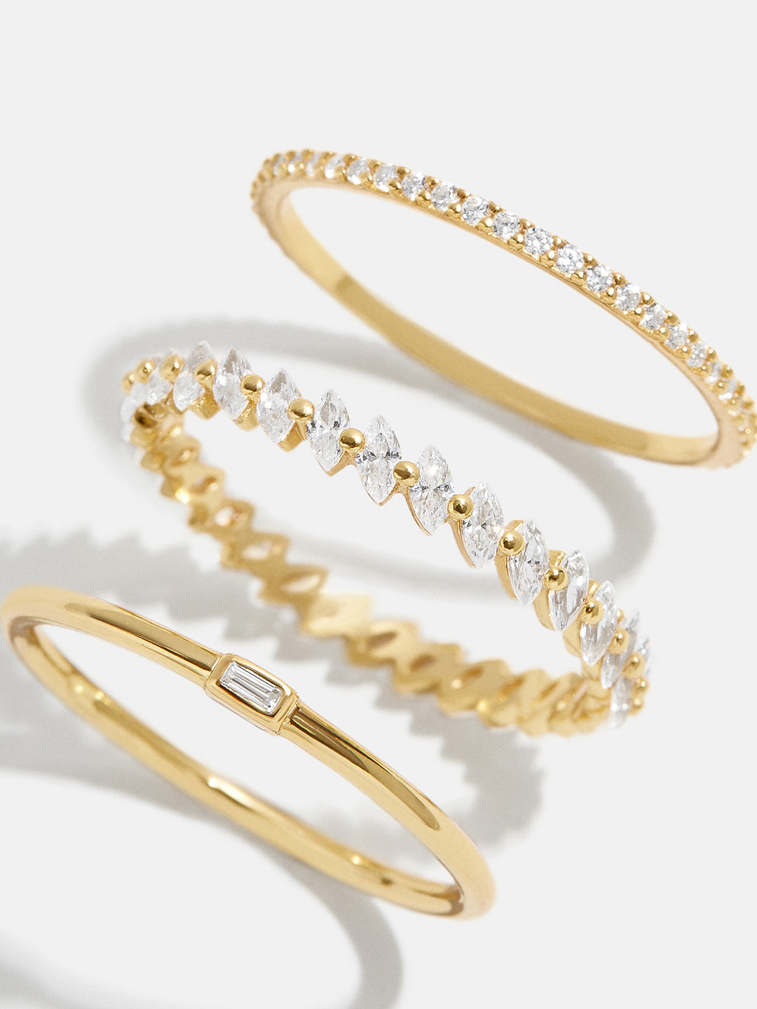 Molly 18K Gold Ring Set - Gold/Pavé – Set of three 18K gold plated ...