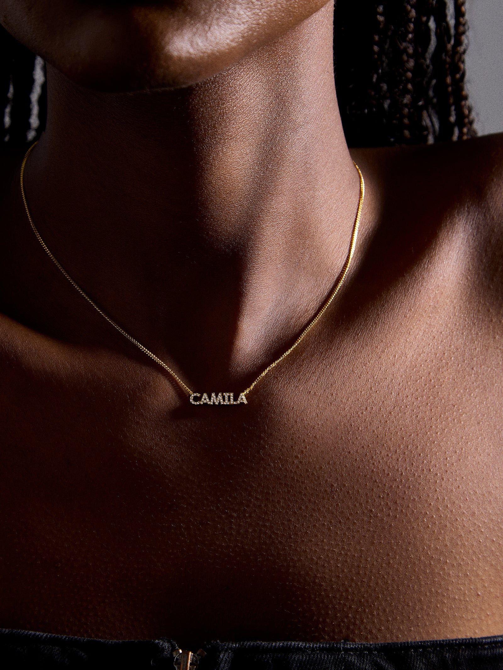 14K Gold Custom Nameplate Necklace - Mini Block – Cubic zirconia, 14K ...