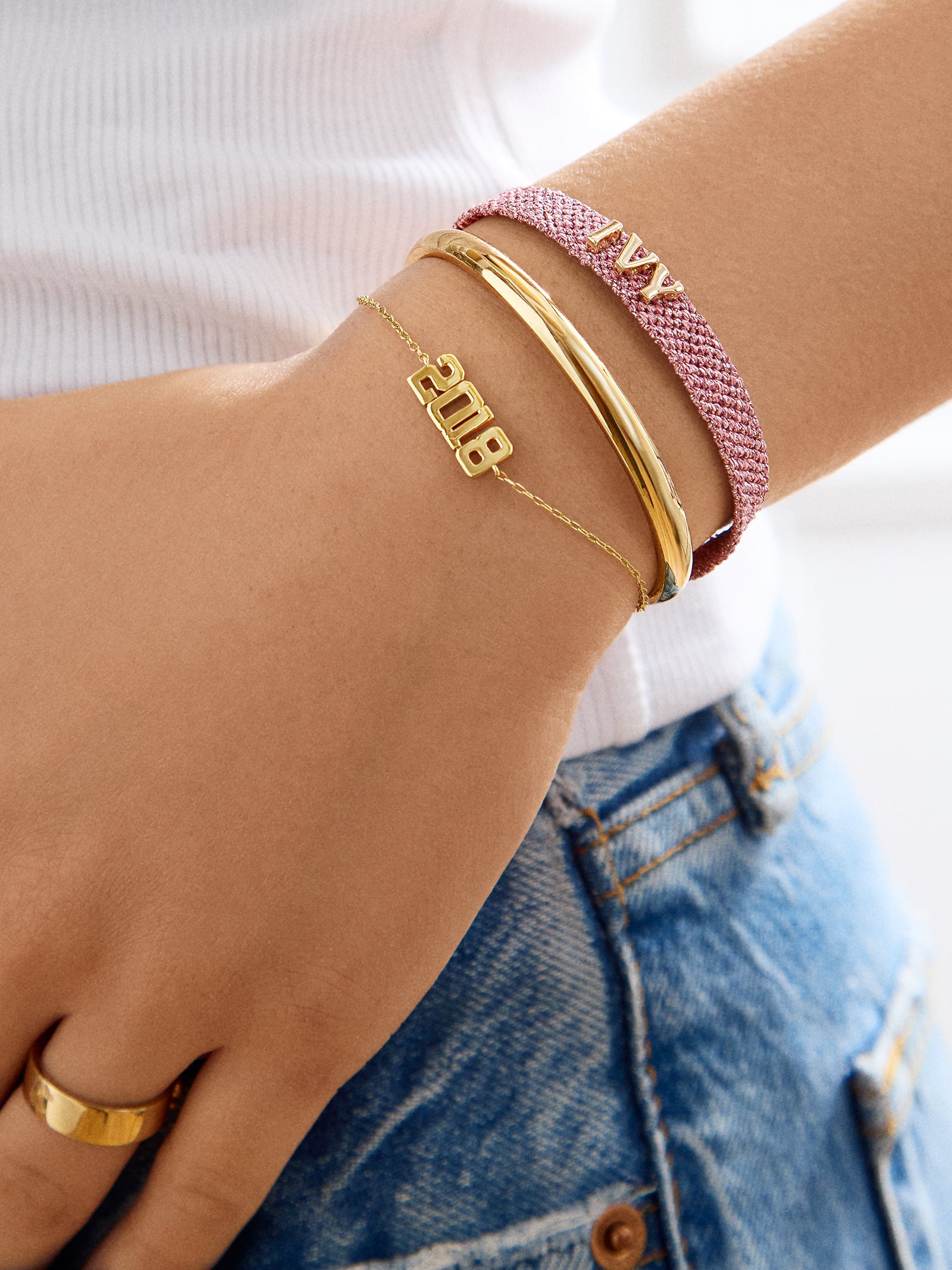 18K Gold Varsity Font Custom Number Bracelet - Varsity Font Numbers ...