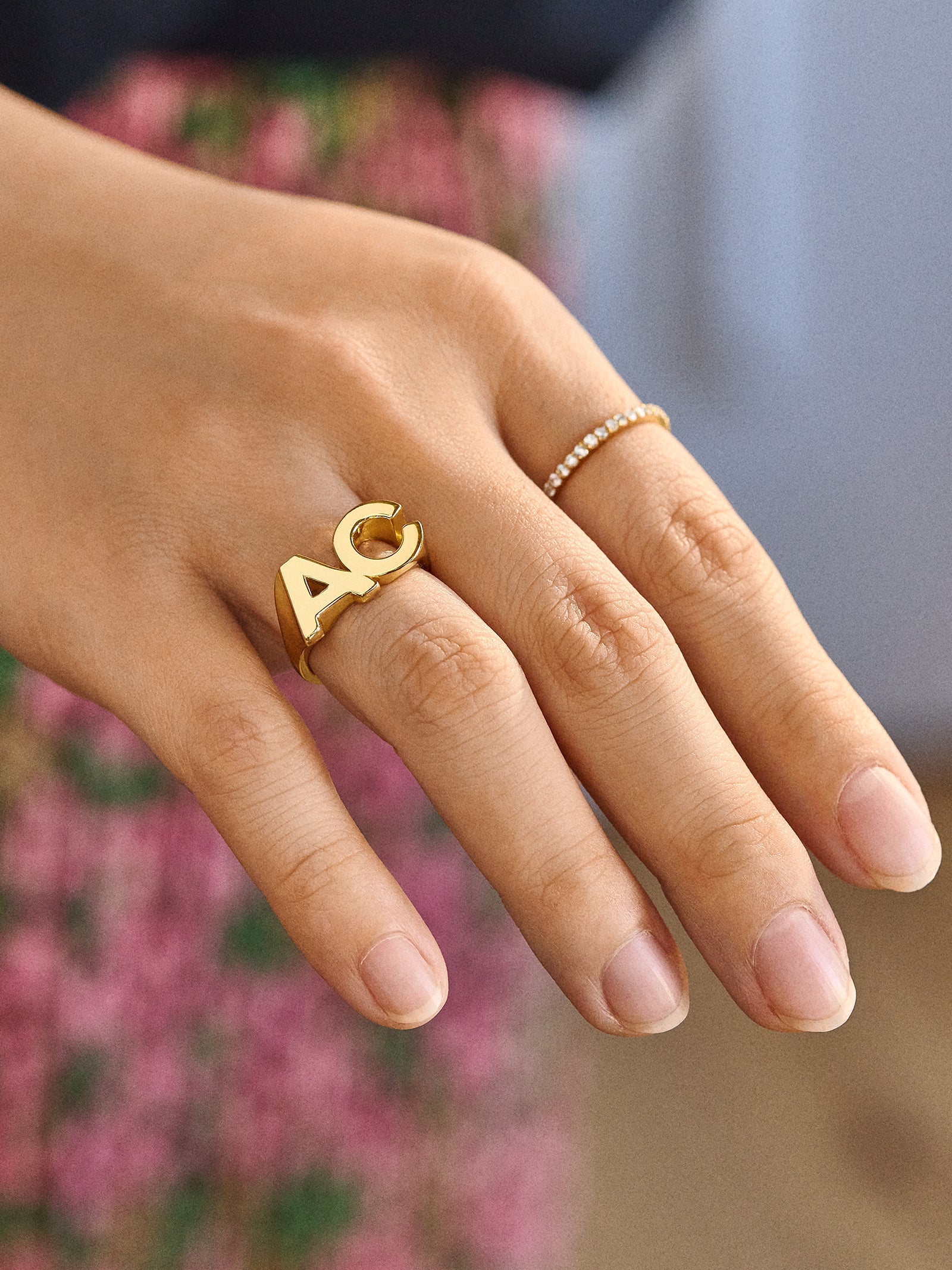 Double Initial Custom Block Ring - Gold – 18K Gold Plated Sterling ...