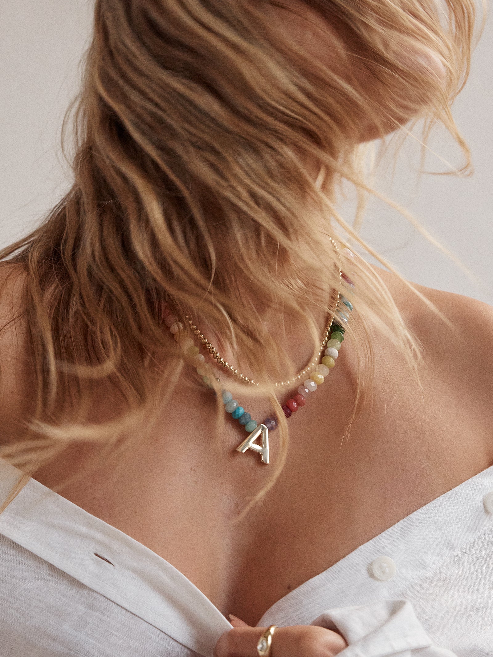 Semi-Precious Block Initial Necklace - Multi – Semi-precious initial ...