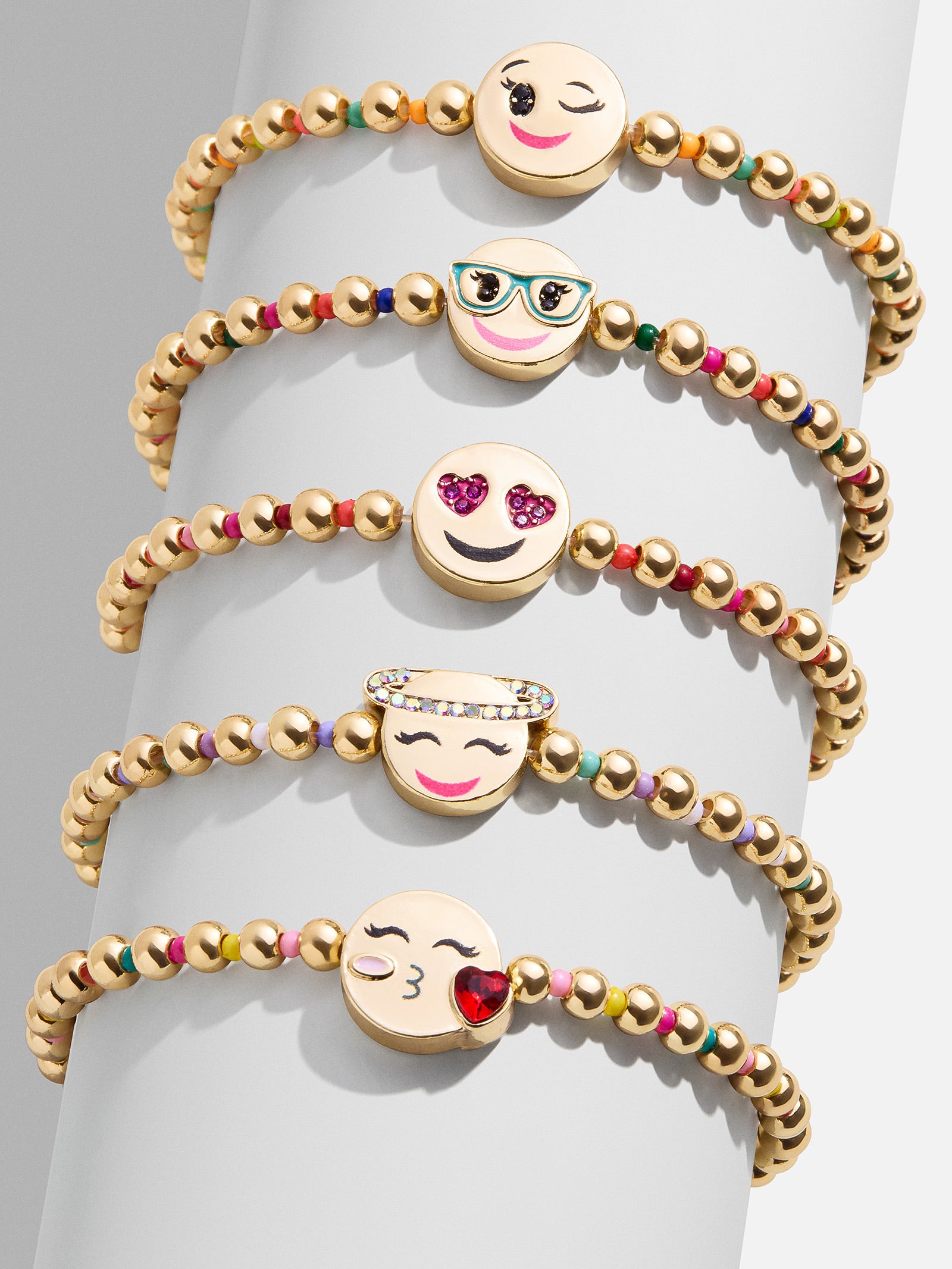 Kids' Emoji Pisa Bracelet Set - Smiley – Five gold beaded stretch ...