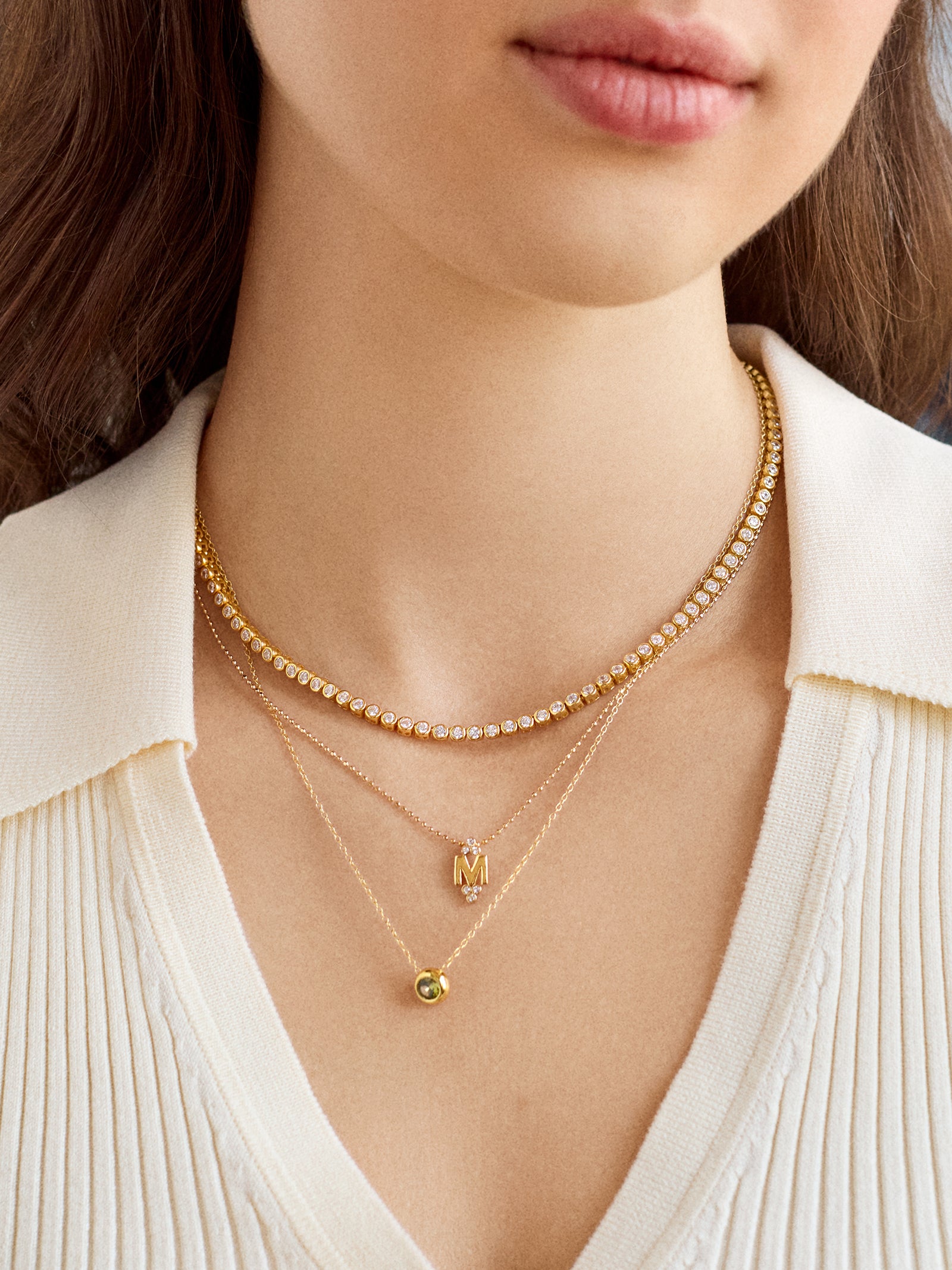 Initial Triad Necklace - Gold/Pavé – Initial necklace – BaubleBar