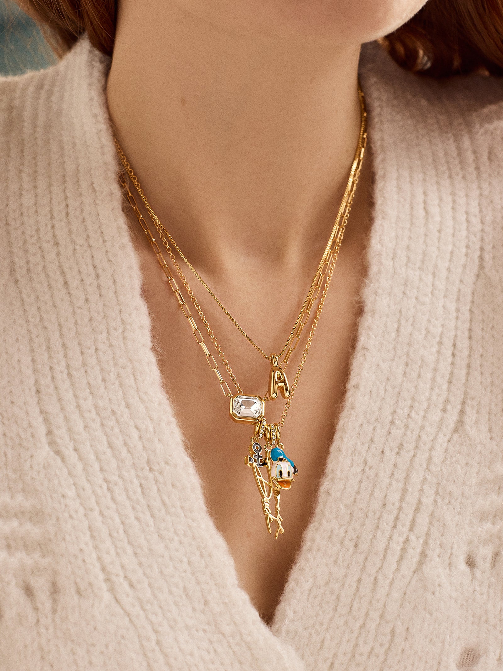 Disney Donald Duck Cluster Charm Necklace - Donald Duck – Gold chain ...