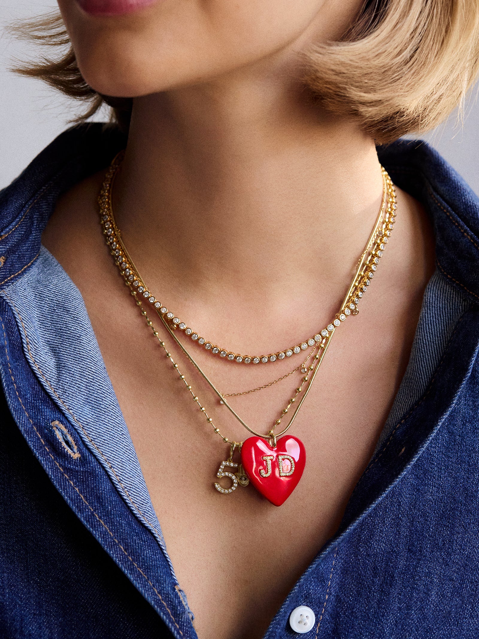Millie Bubble Heart Custom Initial Necklace - Red – Heart initial ...
