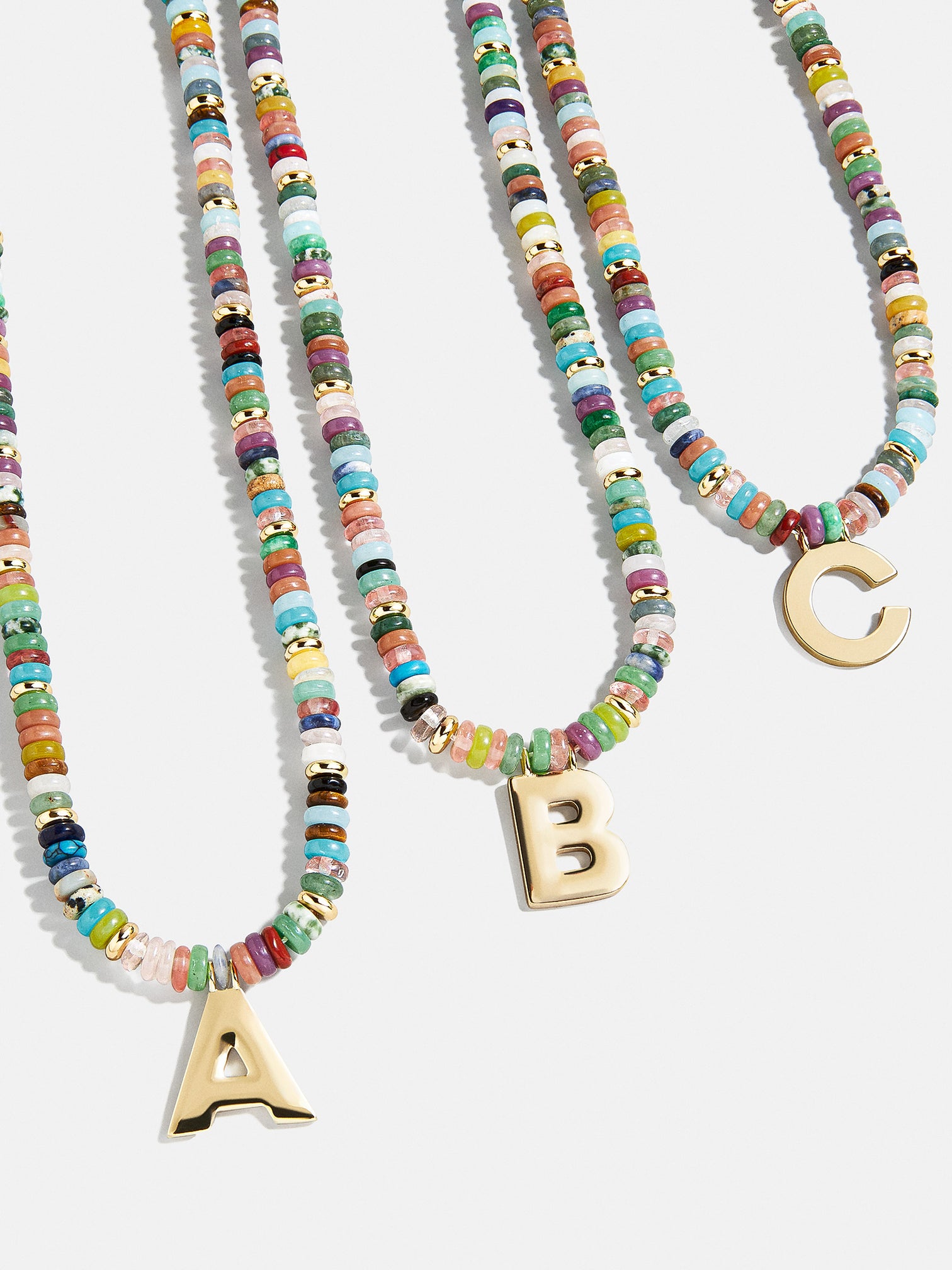 Semi-Precious Block Initial Necklace - Multi/Gold – Personalized beaded ...