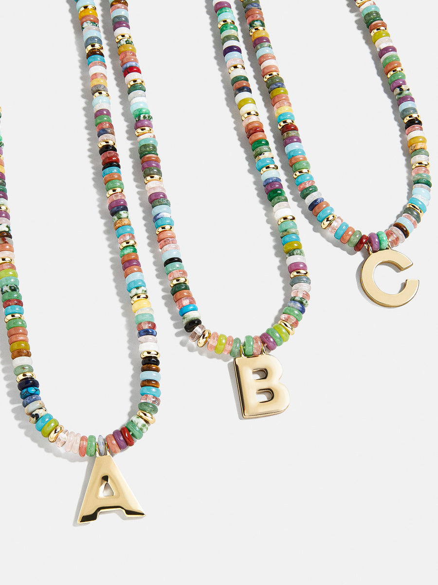 Semi-Precious Block Initial Necklace - Multi/Gold – Personalized beaded ...