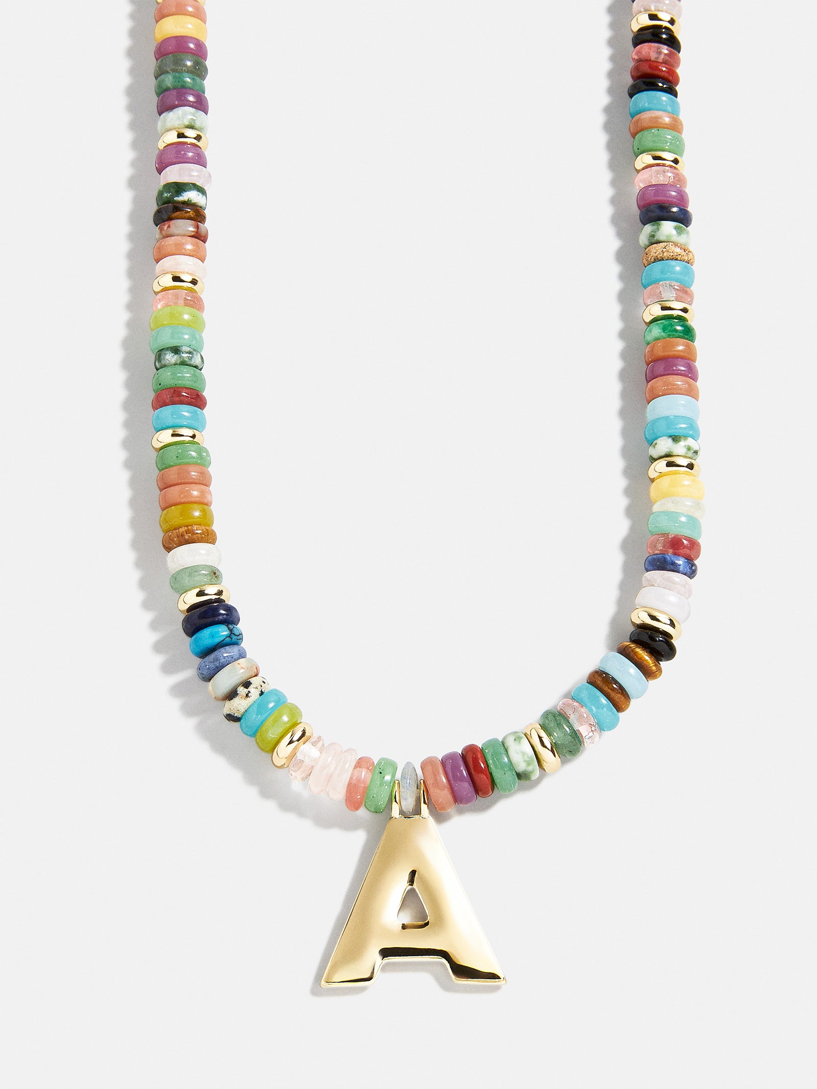 Semi-Precious Block Initial Necklace - Multi/Gold – Personalized beaded ...