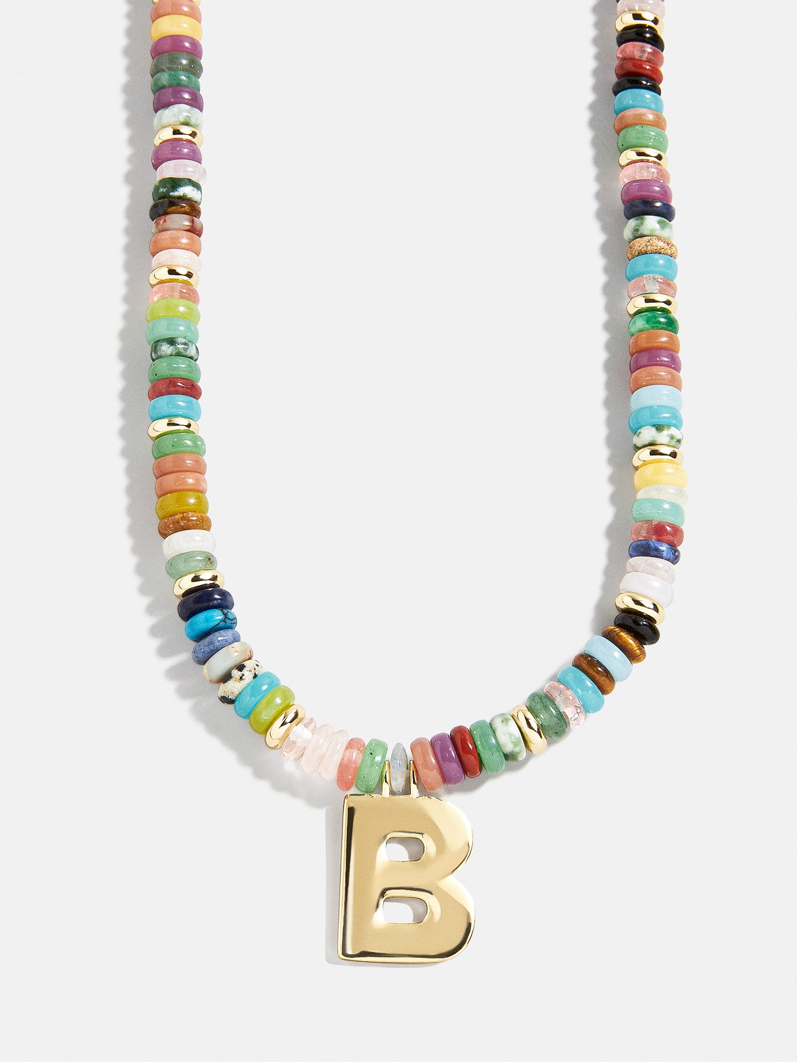 Semi-Precious Block Initial Necklace - Multi/Gold – Personalized beaded ...