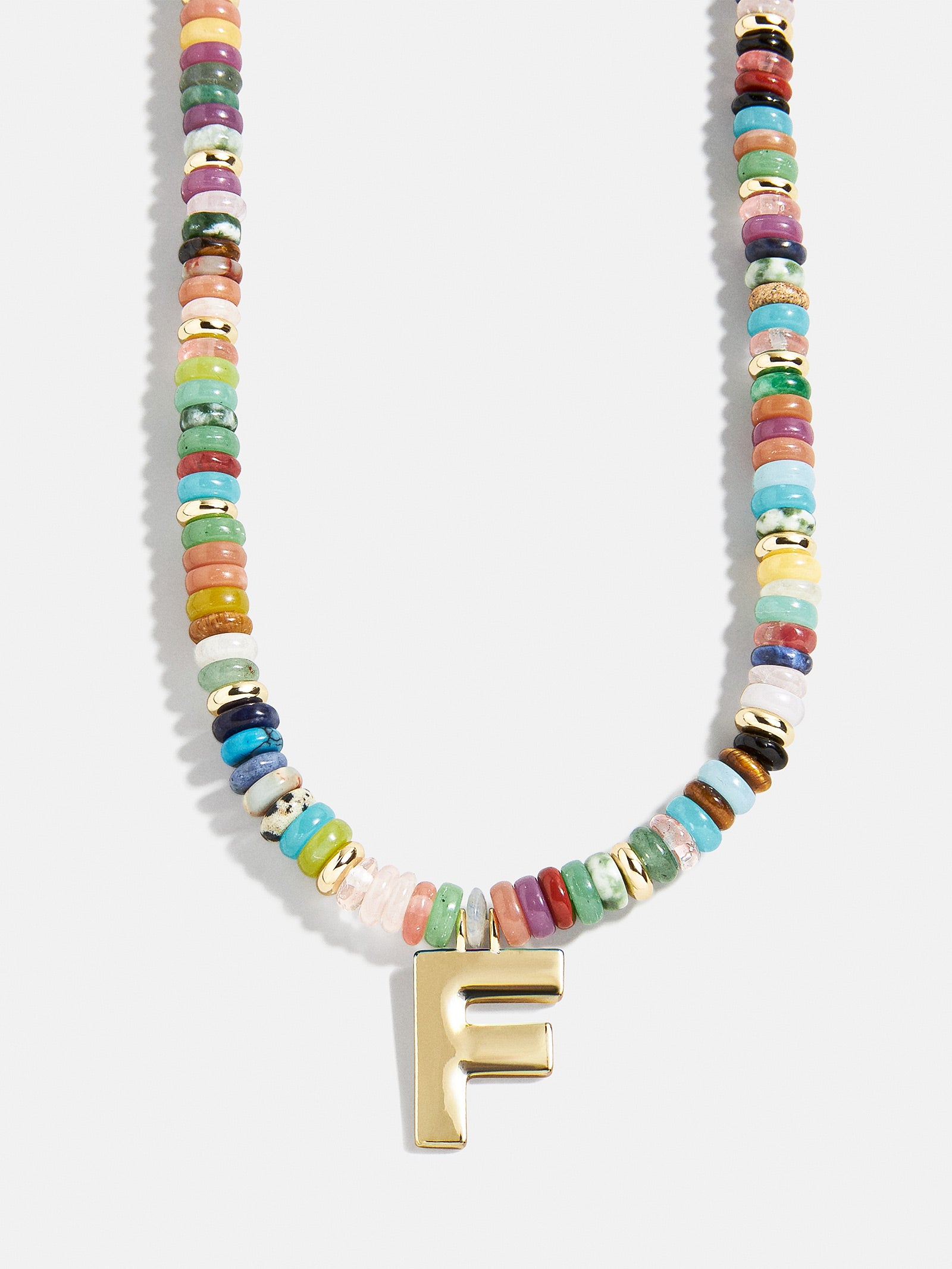 Semi-Precious Block Initial Necklace - Multi/Gold – Personalized beaded ...