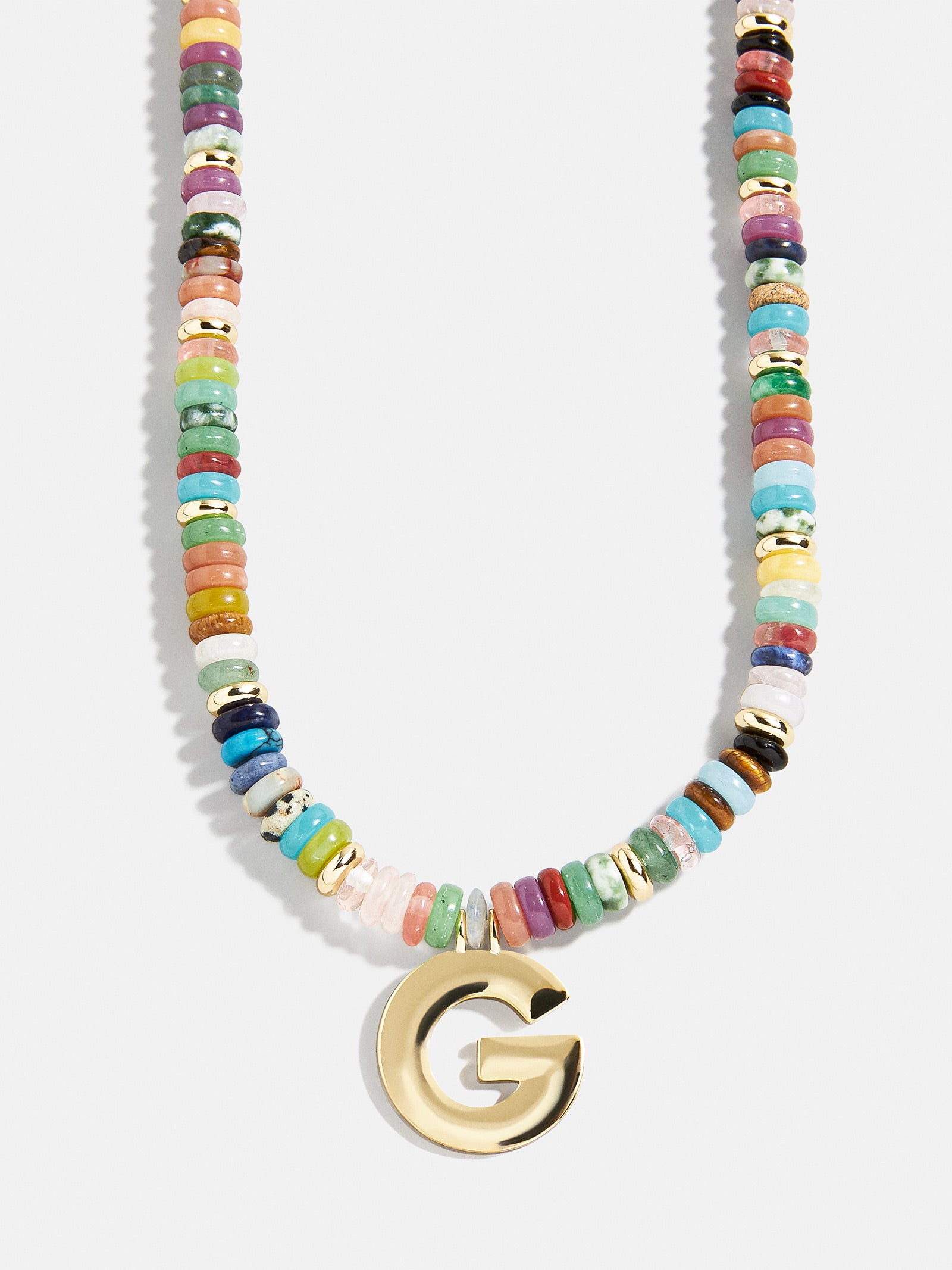 Semi-Precious Block Initial Necklace - Multi/Gold – Personalized beaded ...