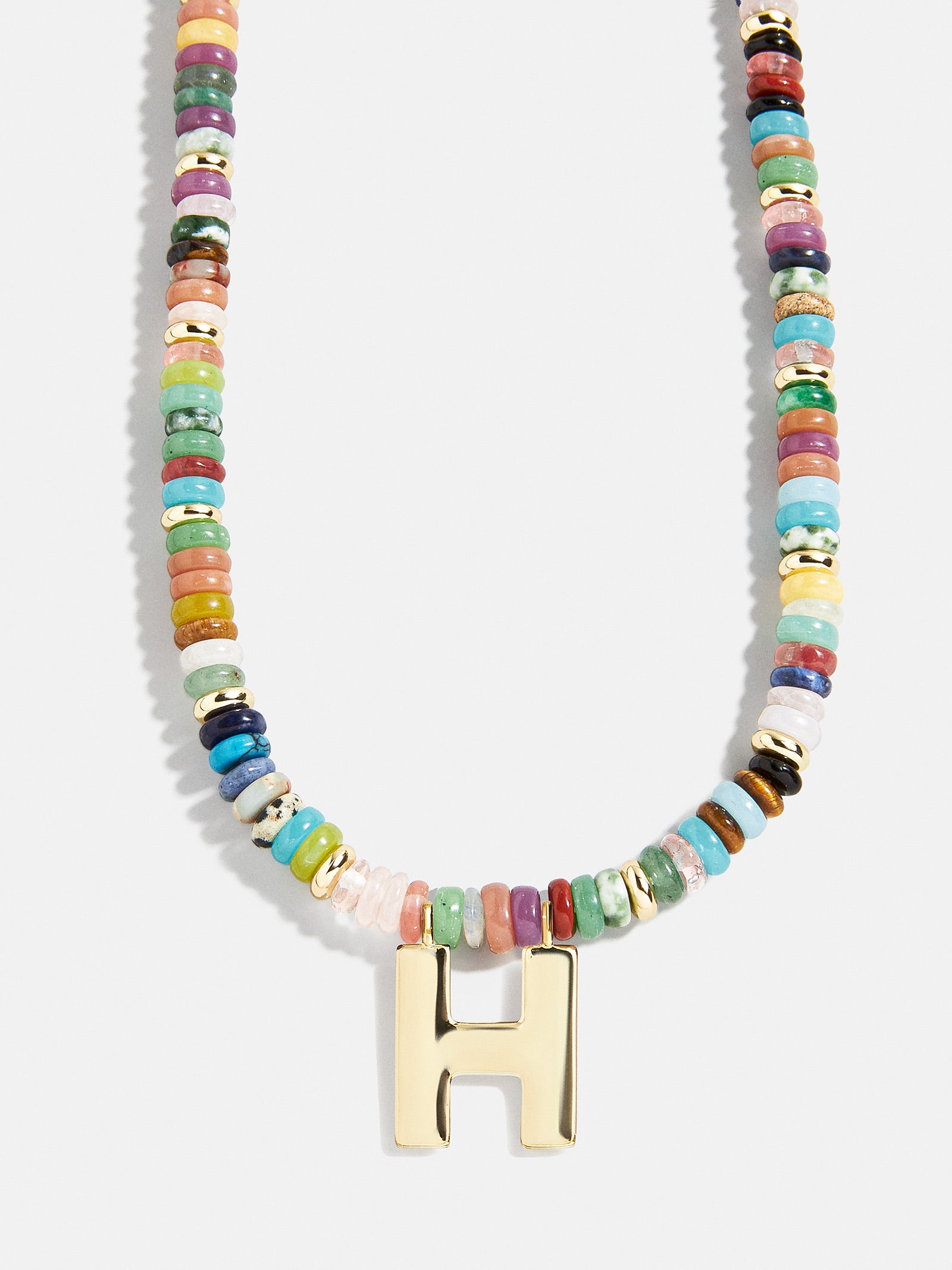 Semi-Precious Block Initial Necklace - Multi/Gold – Personalized beaded ...