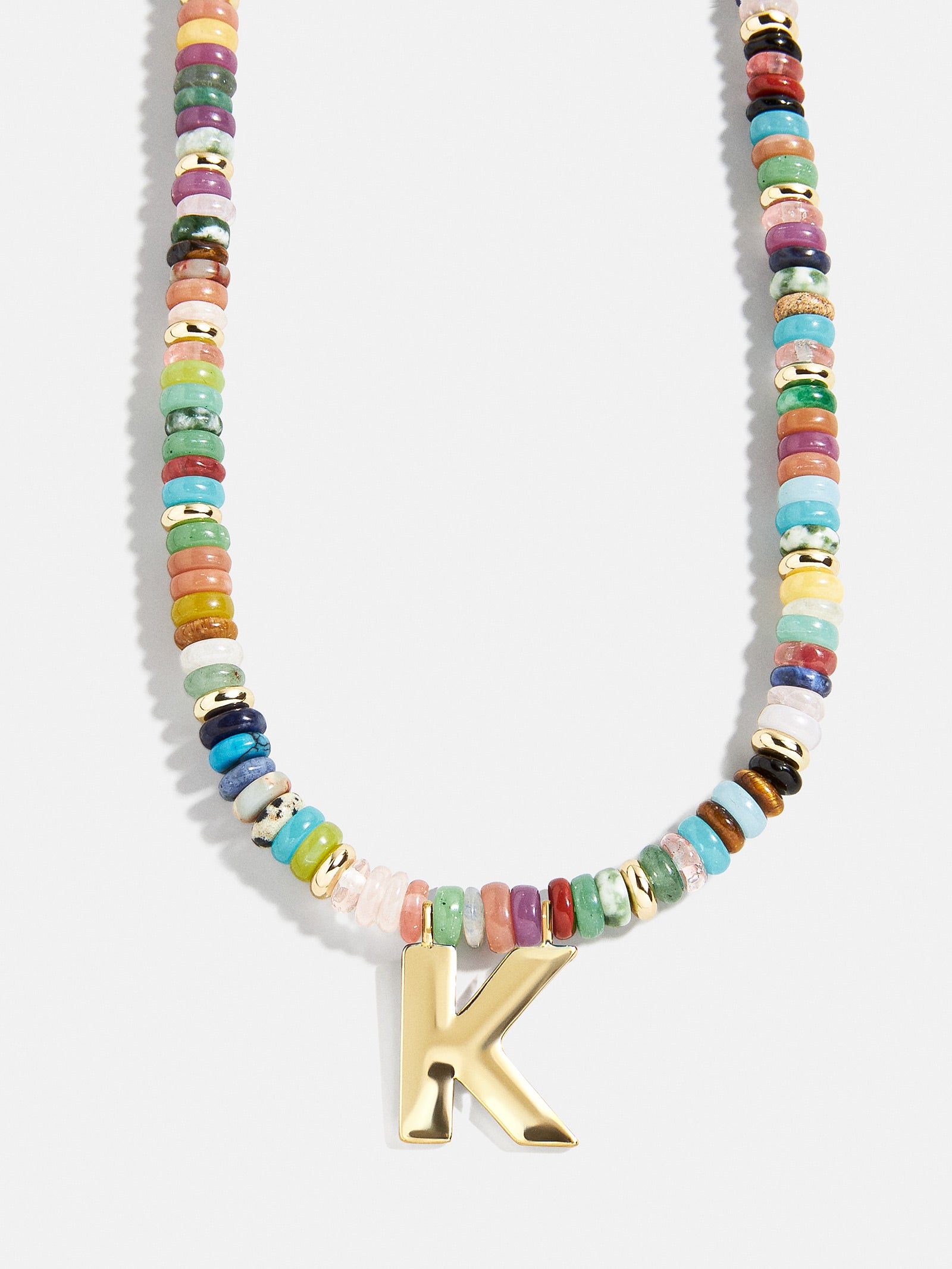 Semi-Precious Block Initial Necklace - Multi/Gold – Personalized beaded ...