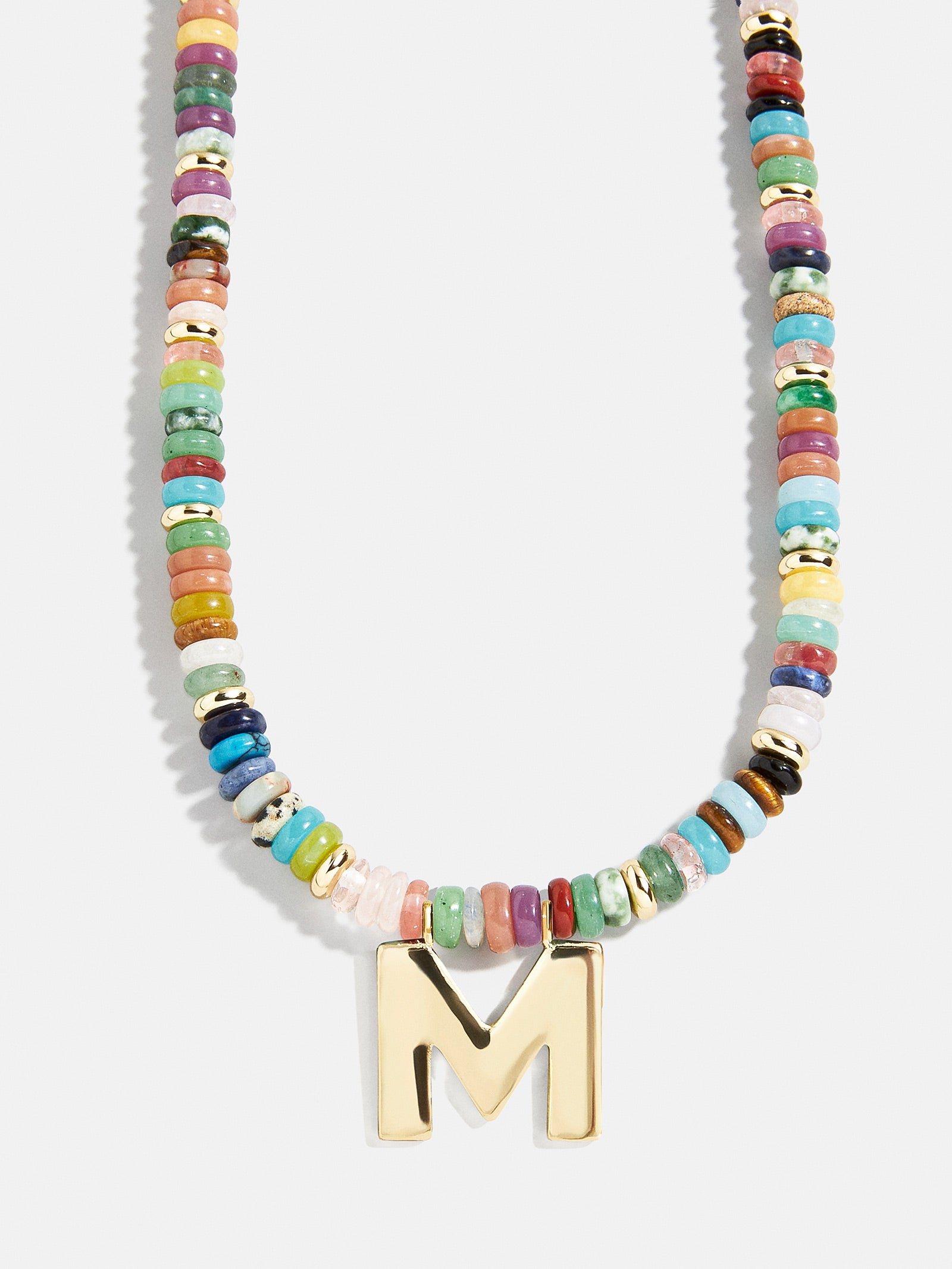 Semi-Precious Block Initial Necklace - Multi/Gold – Personalized beaded ...