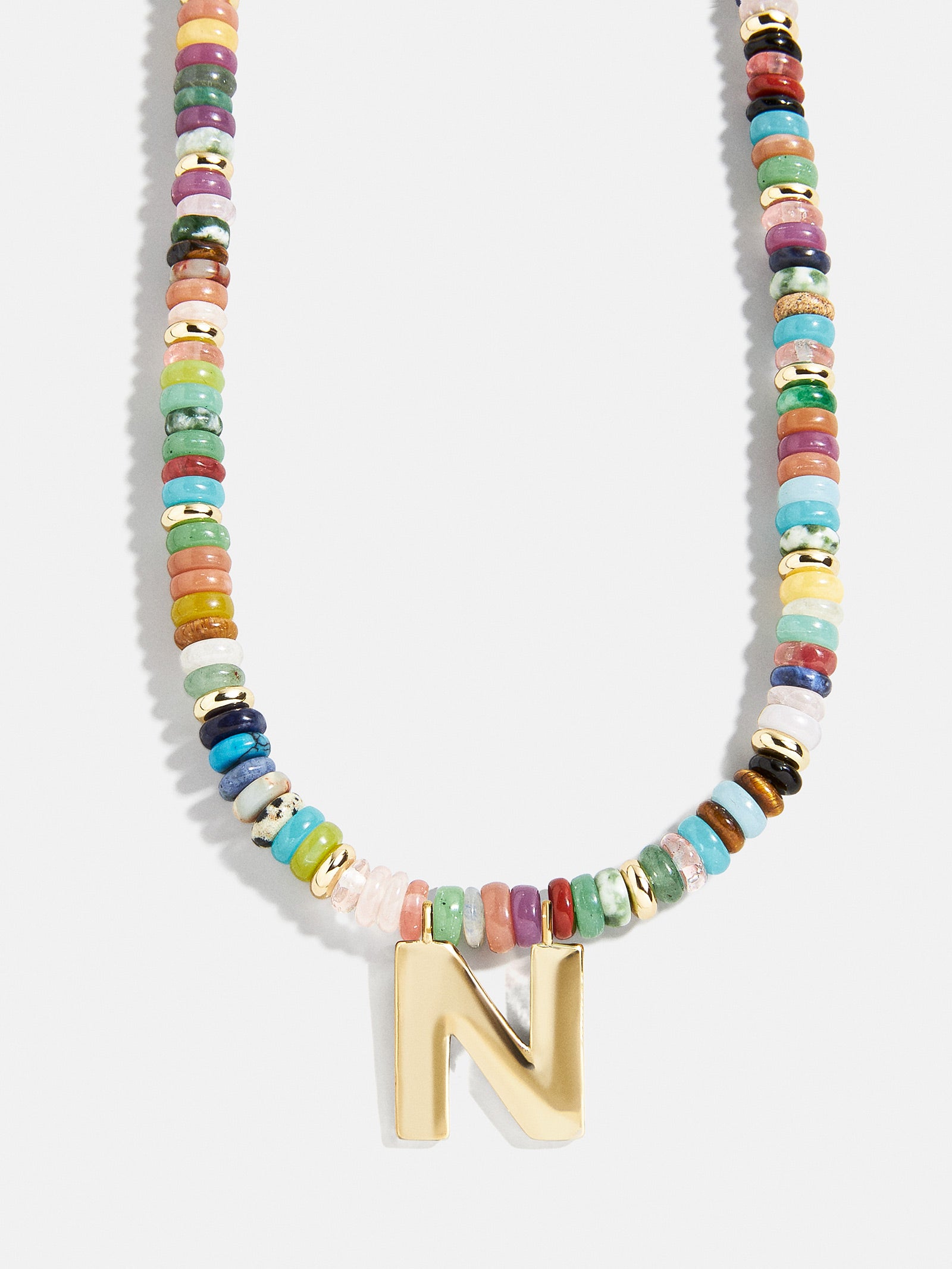 Semi-Precious Block Initial Necklace - Multi/Gold – Personalized beaded ...