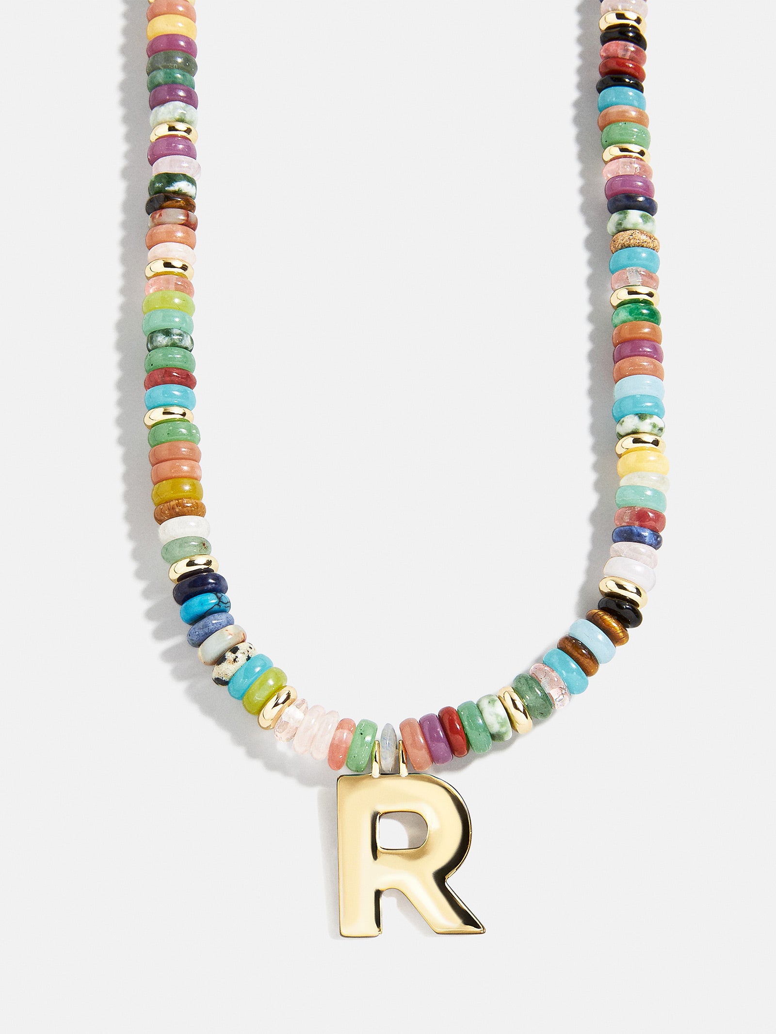 Semi-Precious Block Initial Necklace - Multi/Gold – Personalized beaded ...