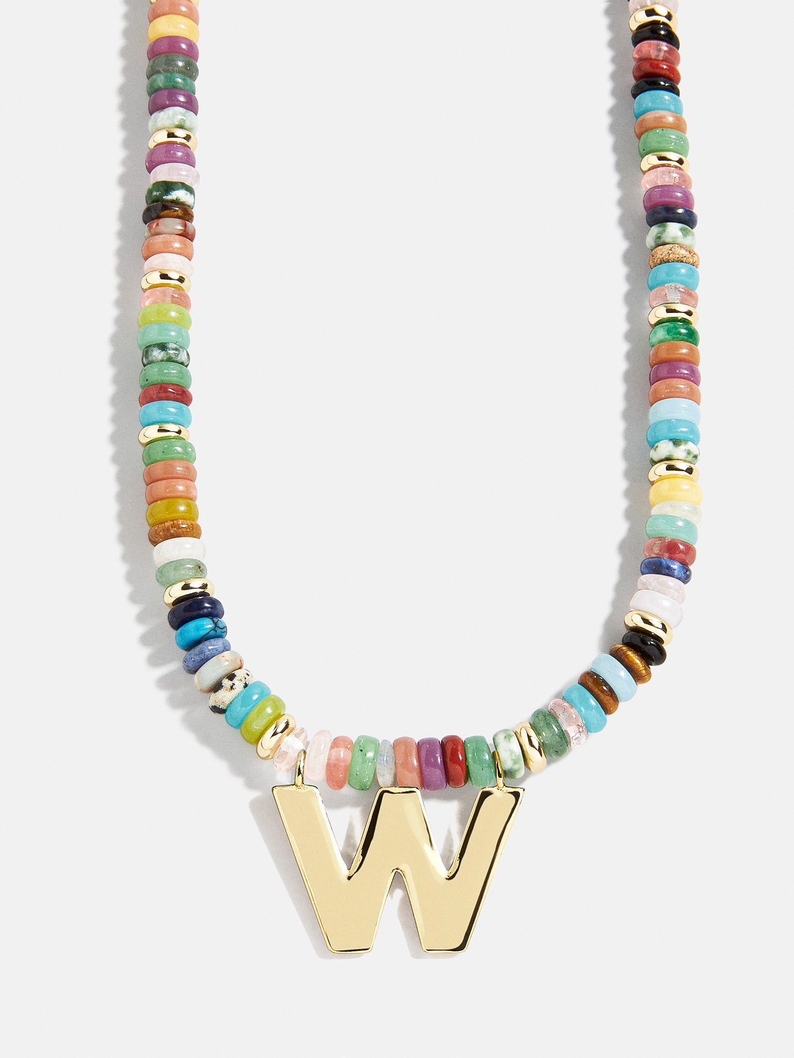 Semi-Precious Block Initial Necklace - Multi/Gold – Personalized beaded ...