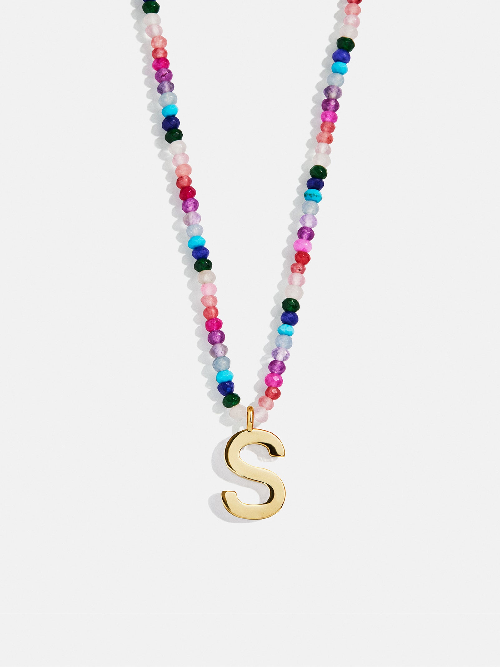 Semi-Precious Block Initial Necklace - Dark Multi – Personalized beaded ...