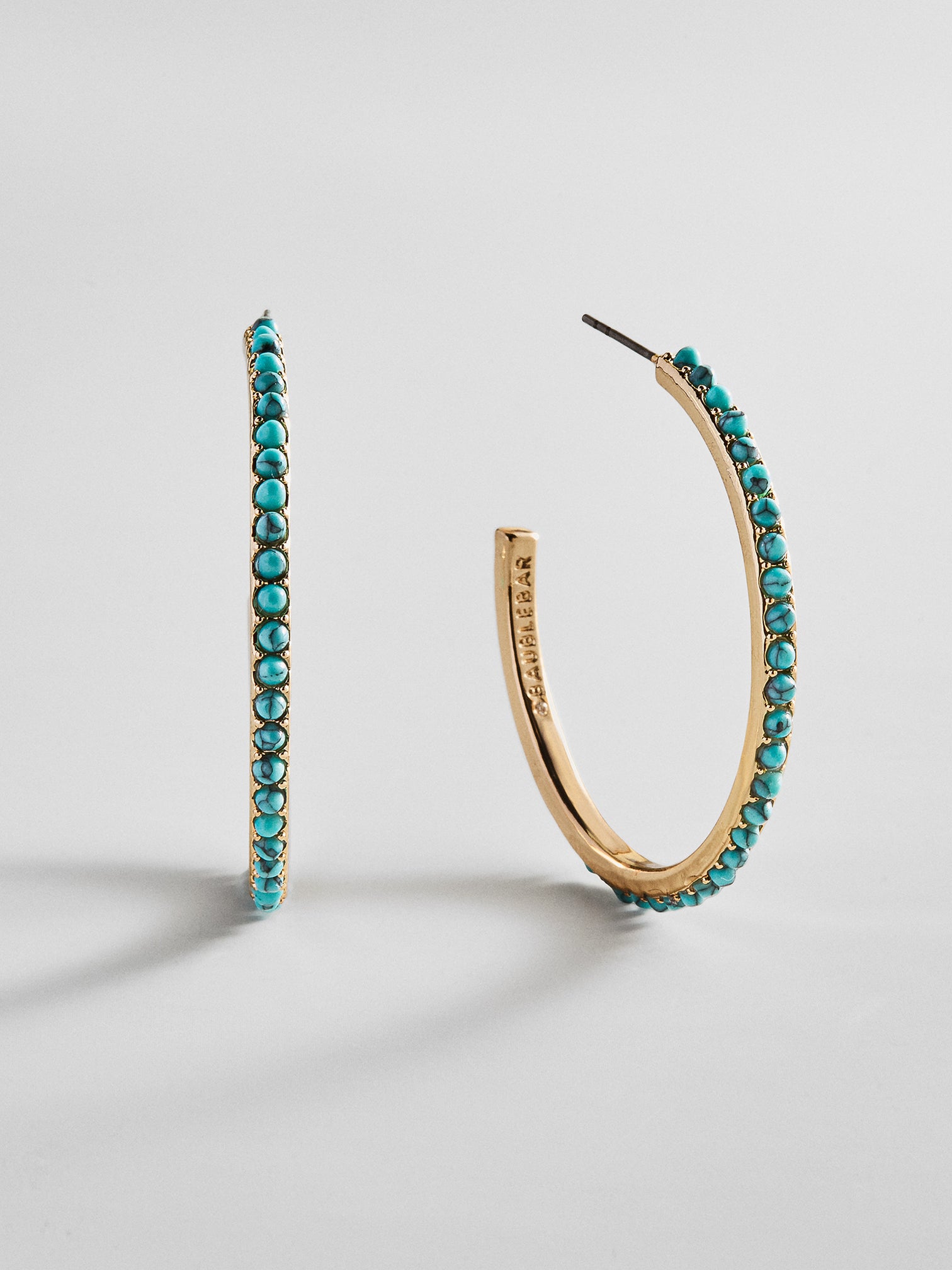 Nina Semi-Precious Hoop Earrings - Gold/Turquoise – Gold hoops with ...