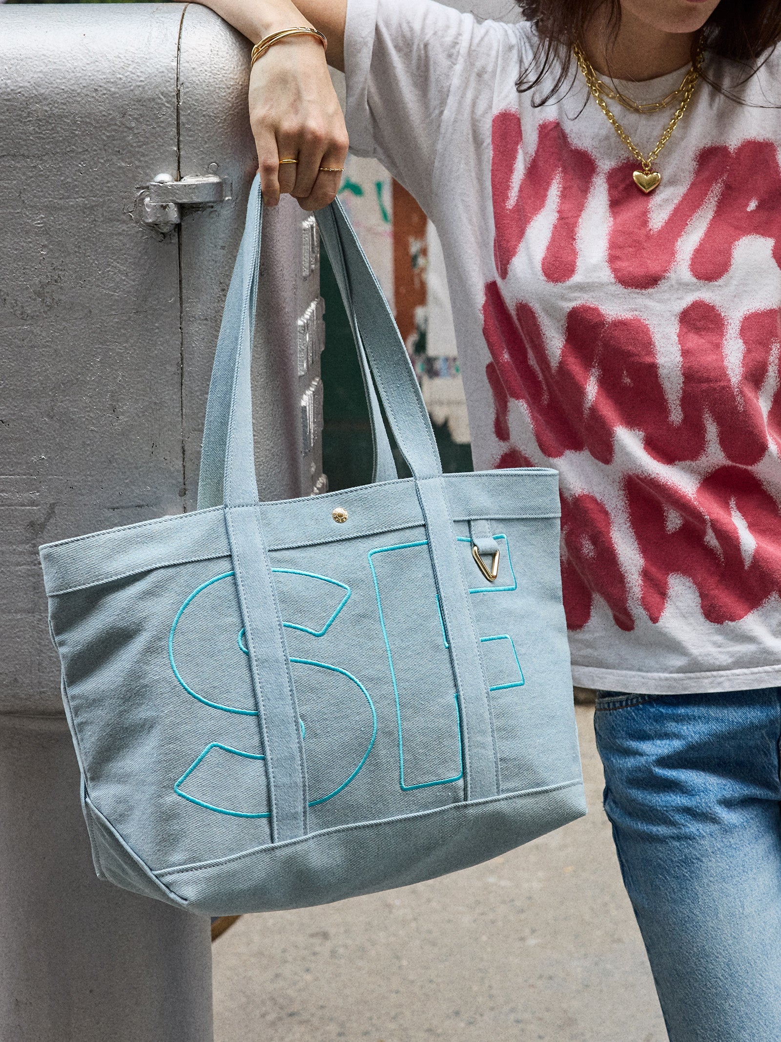 Custom Alpha Tote - Blue Denim – Personalized canvas tote bag with ...