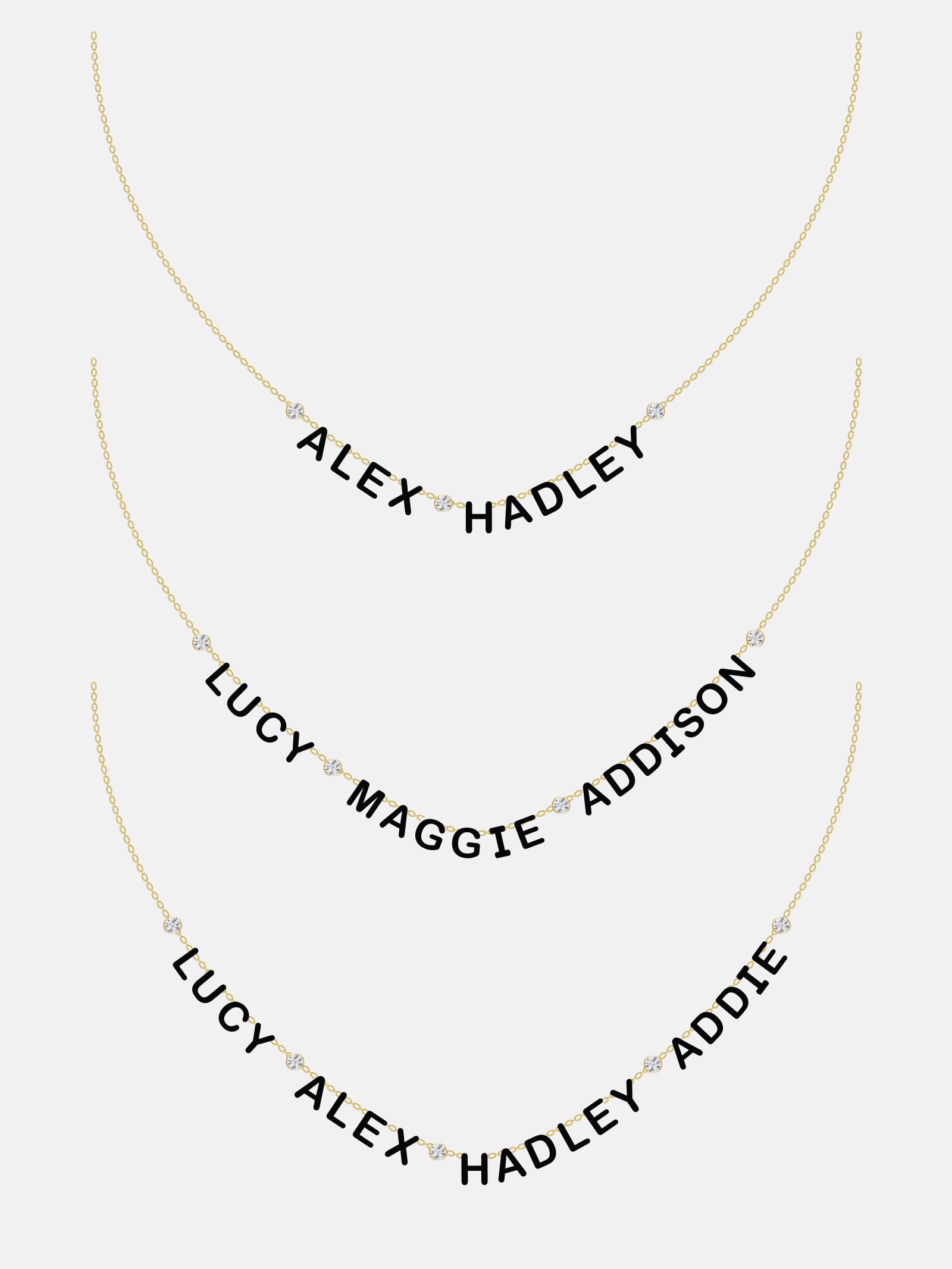 14K Gold Custom Multi Name Necklace - 3 Names – Personalized gold ...