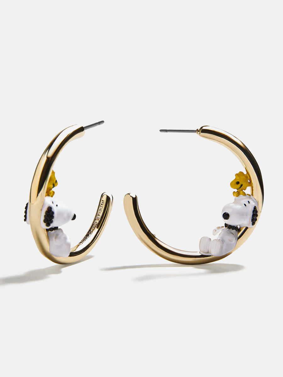 Peanuts Snoopy & Woodstock 3D Hoop Earrings - Snoopy & Woodstock – Gold ...
