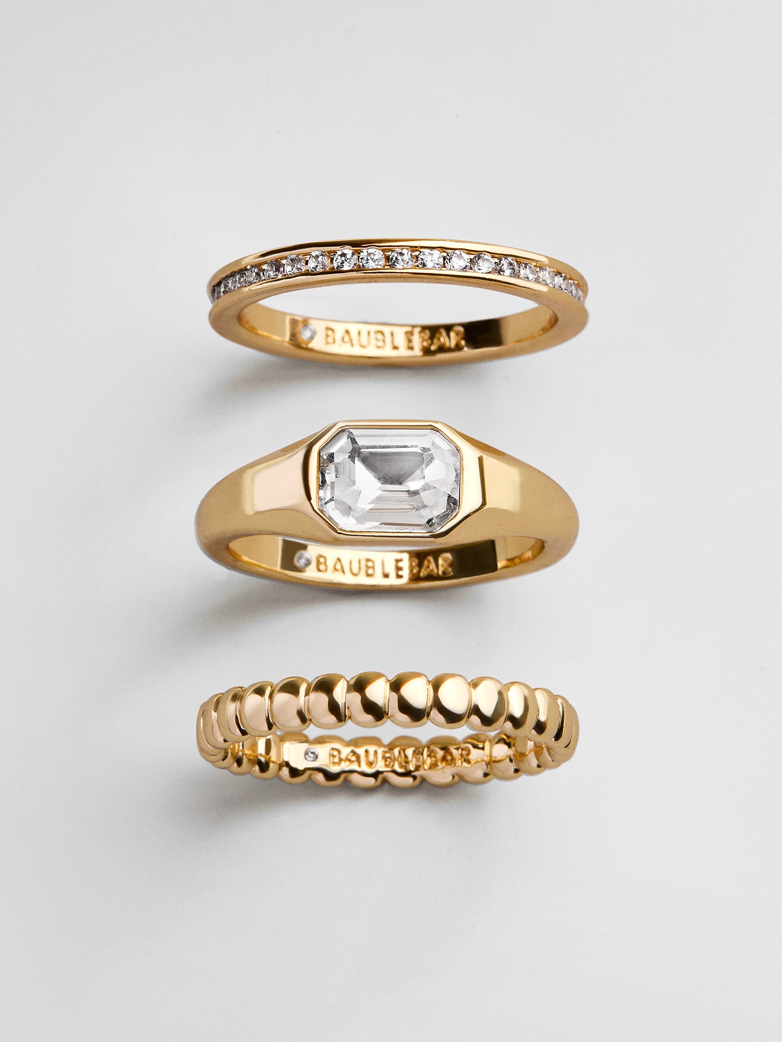 Mary Gold Ring Set - Gold/Pavé – Set of three stacking rings – BaubleBar