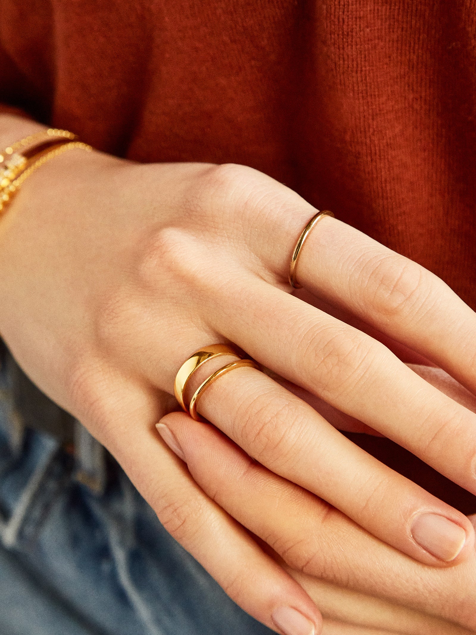 Tris 18K Gold Ring Set - Gold – Set of three 18K gold plated sterling ...