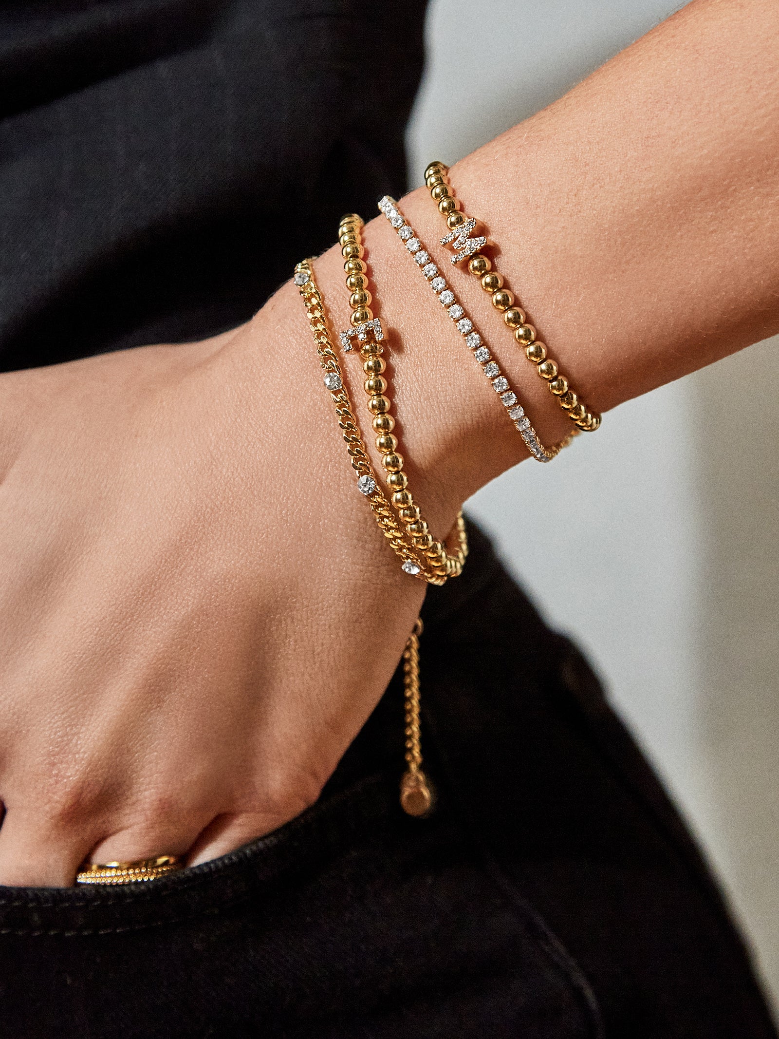 Initial Pisa Bracelet - Pavé Vertical – Beaded stretch bracelet – BaubleBar